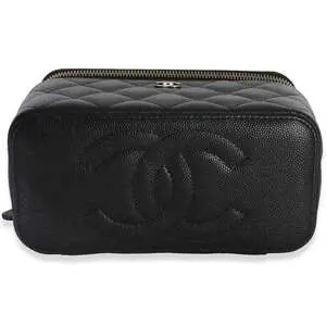 Chanel Quilted Caviar Vanity Case With Chain - Black