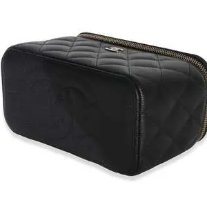 Chanel Quilted Caviar Vanity Case With Chain - Black