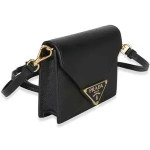 Prada Saffiano Card Holder With Strap - Black