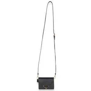 Prada Saffiano Card Holder With Strap - Black