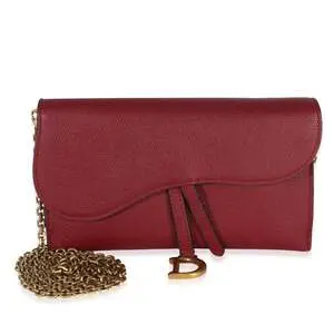 Dior Grained Calfskin Saddle Chain Wallet Pouch - Red