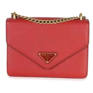 Prada Saffiano Leather Envelope Flap Chain Shoulder Bag - Red