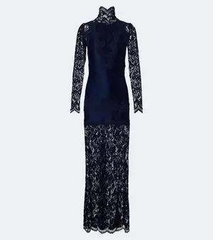 Rabanne Lace High Neck Maxi Dress - Blue