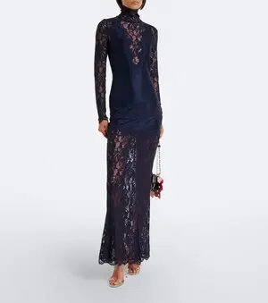 Rabanne Lace High Neck Maxi Dress - Blue