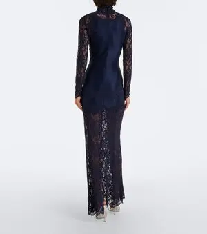 Rabanne Lace High Neck Maxi Dress - Blue