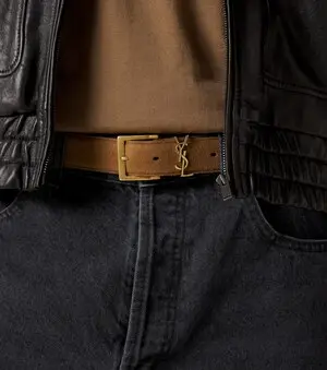 Saint Laurent Cassandre Suede Belt - Brown