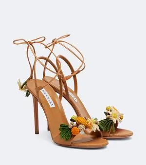 AQUAZZURA Birdsong Raffia Lace-up Sandals - Multicoloured