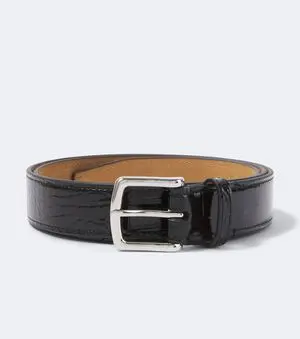 George Cleverley Croc-effect Patent Leather Belt - Black