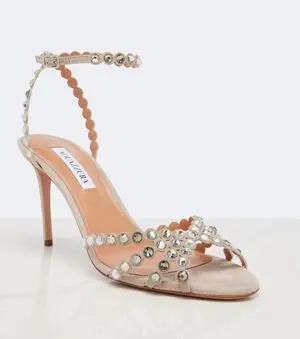 AQUAZZURA Tequila Embellished Suede Ankle Strap Sandals