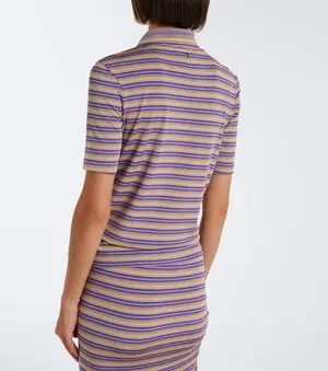 Rabanne Cutout Gathered Striped Crêpe Polo Top - Multicoloured