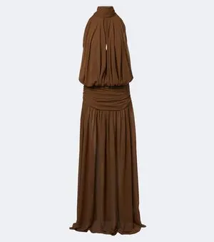 DE LA VALI Draped Chiffon Maxi Dress - Brown
