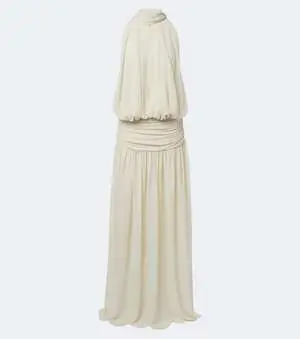 DE LA VALI Draped Chiffon Maxi Dress - White