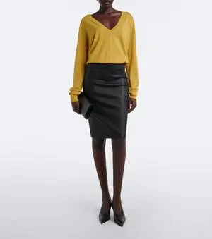 Stouls Gilda Leather Midi Skirt - Black