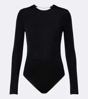 Saint Laurent Open-back Jersey Bodysuit With Gold-tone Chain Detail - Black