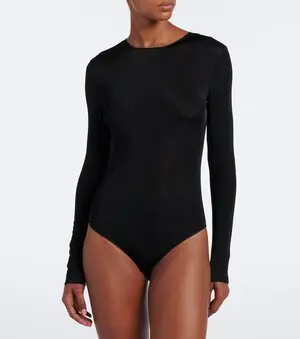 Saint Laurent Open-back Jersey Bodysuit With Gold-tone Chain Detail