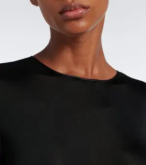 Saint Laurent Open-back Jersey Bodysuit With Gold-tone Chain Detail