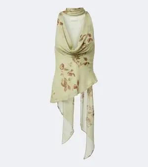 DE LA VALI Diosa Floral Georgette Top With Scarf - Green