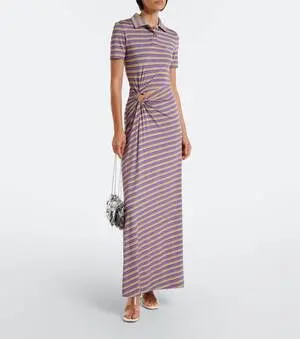 Rabanne Cutout Gathered Striped Crêpe Maxi Dress