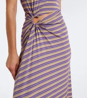 Rabanne Cutout Gathered Striped Crêpe Maxi Dress