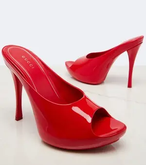 Gucci Patent Leather Platform Mules - Red