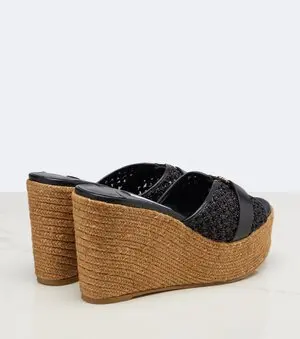JIMMY CHOO Leda Raffia Wedge Mules