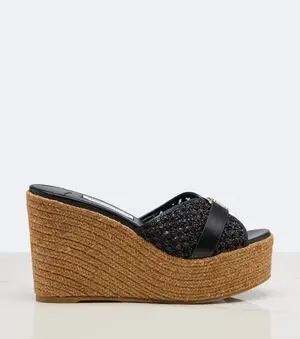 JIMMY CHOO Leda Raffia Wedge Mules
