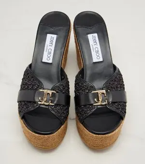 JIMMY CHOO Leda Raffia Wedge Mules