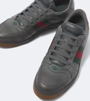 Gucci Screener Perforated Leather Sneakers - Grey
