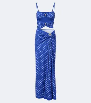 Christopher Esber Ruched Orbit Split Bandana Print Maxi Dress - Blue