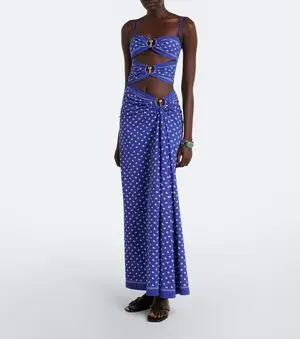 Christopher Esber Ruched Orbit Split Bandana Print Maxi Dress