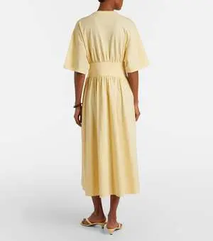 TOTEME Gathered Cotton Jersey Midi Dress - Yellow