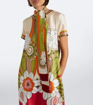 La DoubleJ Fringed Printed Silk Scarf