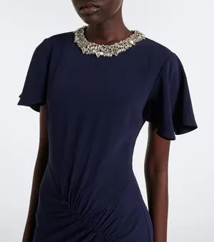 Roland Mouret Crystal-embellished Gathered Gown