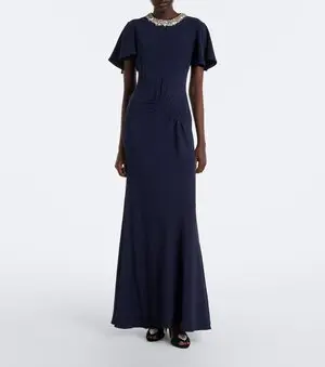 Roland Mouret Navy Crystal-embellished Gown - Blue