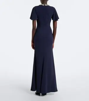 Roland Mouret Navy Crystal-embellished Gown - Blue