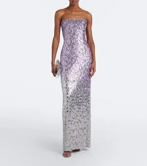 Jenny Packham Lucille Sequined Strapless Gown - Silver