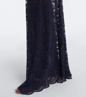 Rabanne Gathered Lace And Velvet Maxi Skirt - Blue
