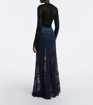 Rabanne Gathered Lace And Velvet Maxi Skirt - Blue