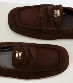 Miu Miu Suede Penny Loafers - Brown