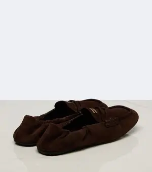 Miu Miu Suede Penny Loafers - Brown