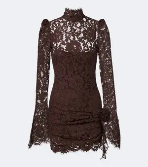 DE LA VALI Lace Mini Dress - Brown