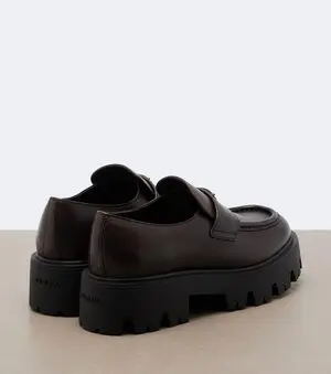 Prada Logo Leather Platform Loafers - Brown