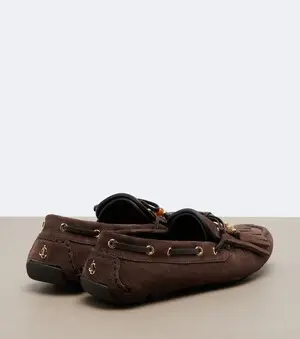 JIMMY CHOO Manon Fringed Suede Boat Shoes - Brown