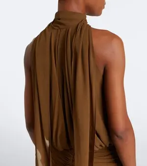 DE LA VALI Cruz Draped Chiffon Maxi Dress - Brown