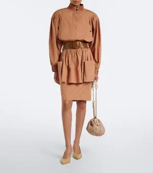 Chloé Layered Cotton Gabardine Midi Skirt - Brown