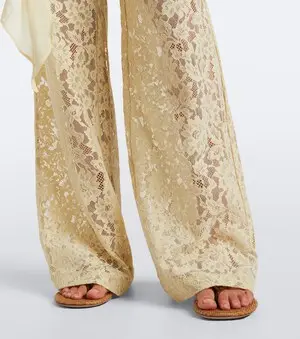 DE LA VALI Rocio Cotton-blend Lace Wide-leg Pants - Beige