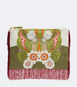 La DoubleJ Fringed Printed Cotton Canvas Pouch