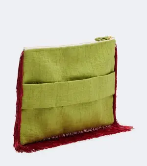 La DoubleJ Fringed Printed Cotton Canvas Pouch