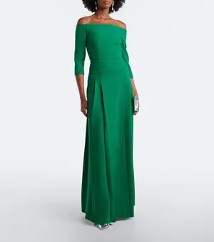 Safiyaa Amadora Off-shoulder Crepe Gown In Jewel