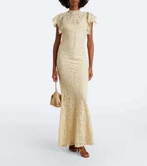 DE LA VALI Laia Lace Maxi Dress With Cutout Detail - Yellow